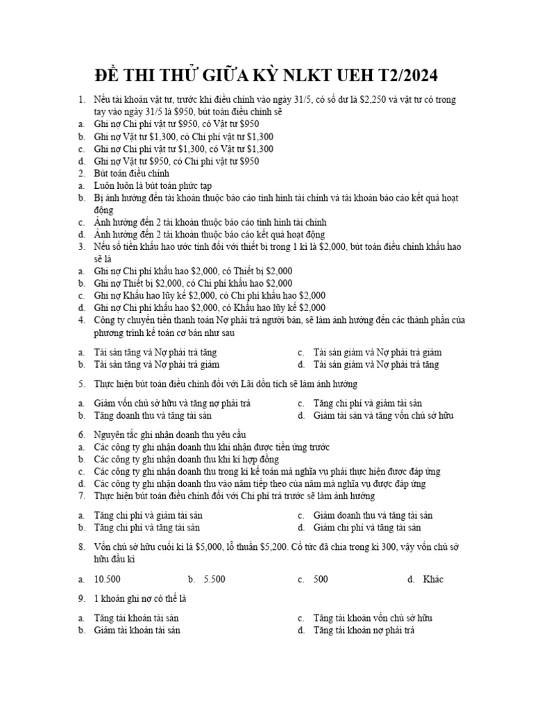 Đề Thi Thử Giữa Kỳ Nlkt Ueh t2 | PDF