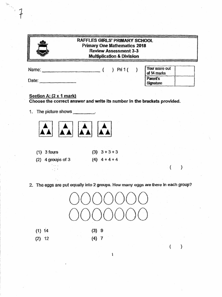 P1 Maths 2018 Raffles Test2 Papers | PDF
