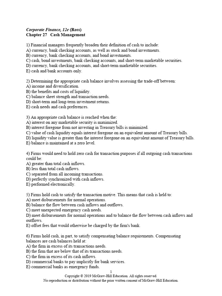 Ross12e Chapter27 TB | PDF | Cheque | Cash