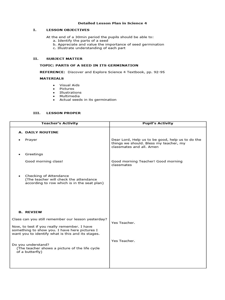 Detailed Lesson Plan in Science 4 | PDF | Seed | Germination
