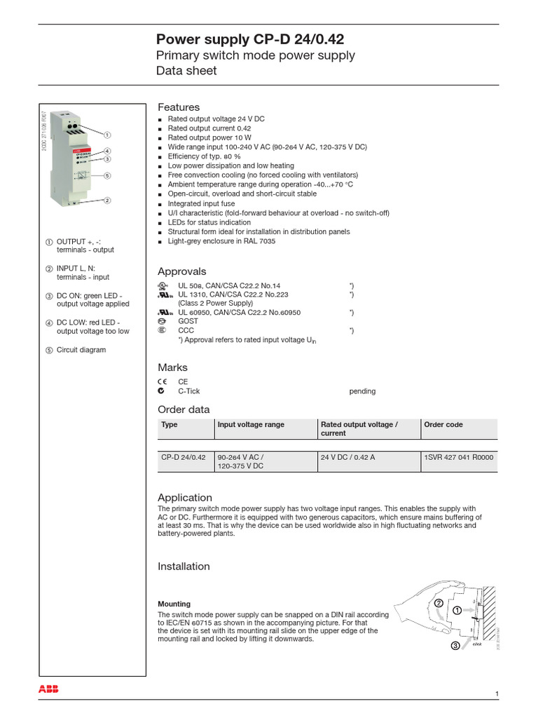 2CDC114054D0201 - Data Sheet Power Supply CP-D 24-0.42 | PDF | Power ...