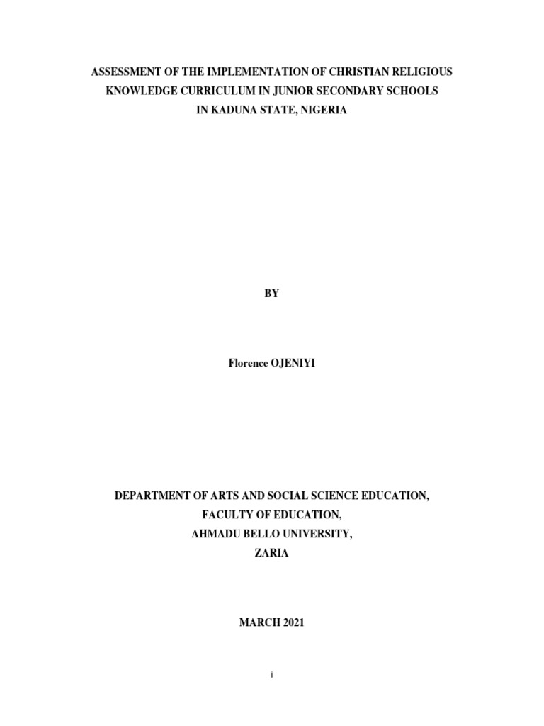 Assessment of The Implementation of Christian Religious | Download Free PDF | Curriculum | Teachers