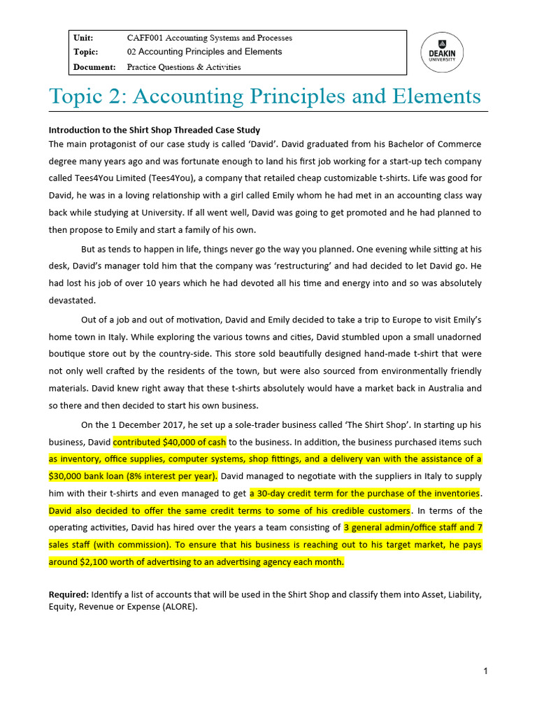 CAFF1 Topic 2 Practice Questions | Download Free PDF | Debits And Credits | Financial Economics