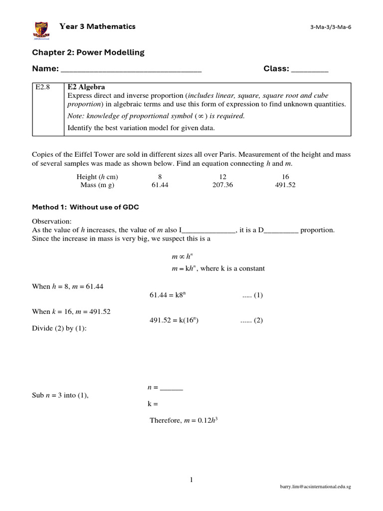 2 Variations (Power Modelling) Notes - Student | PDF
