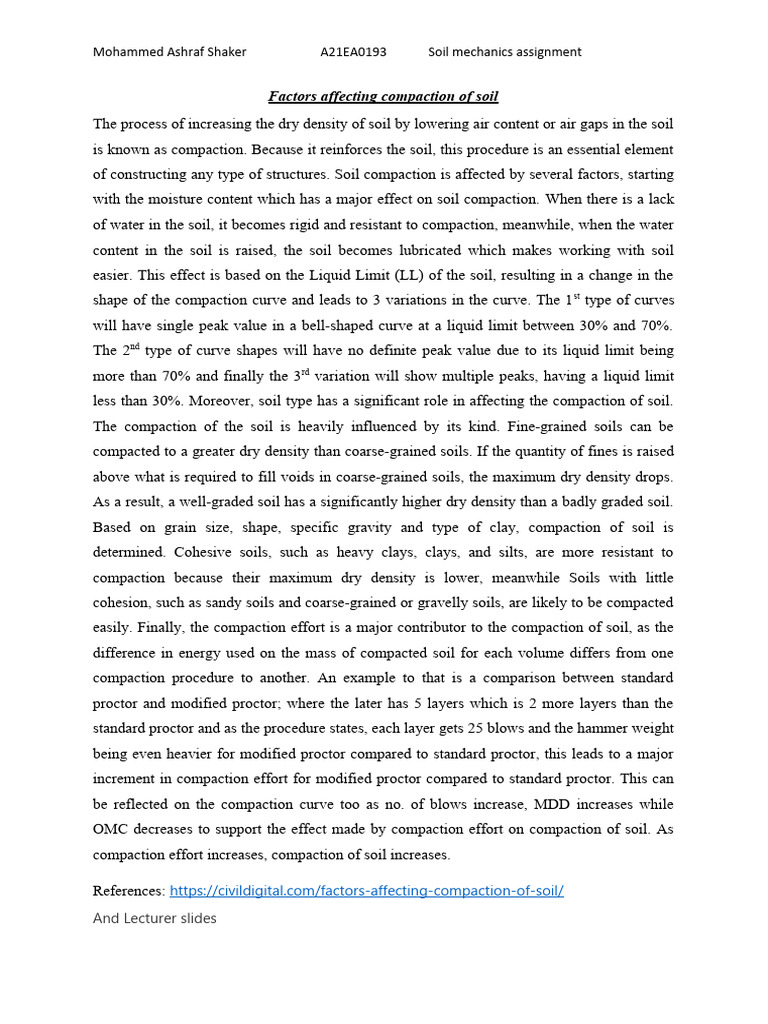 Factors Affecting Compaction - Mohammed Ashraf Shaker A21EA0193 | PDF ...