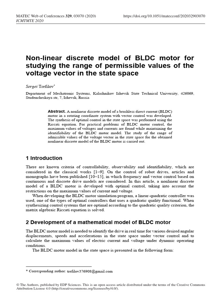 Non-Linear Discrete Model of BLDC Motor For Studyi | PDF | Electric ...