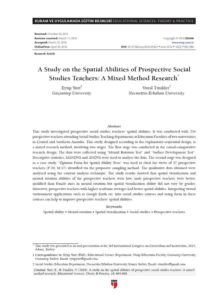 A Study On The Spatial Abilities of Prospective Social Studies Teachers ...
