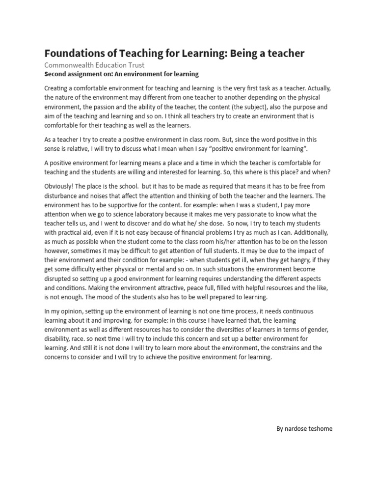 An Enviroment For Learning | PDF | Learning | Teachers