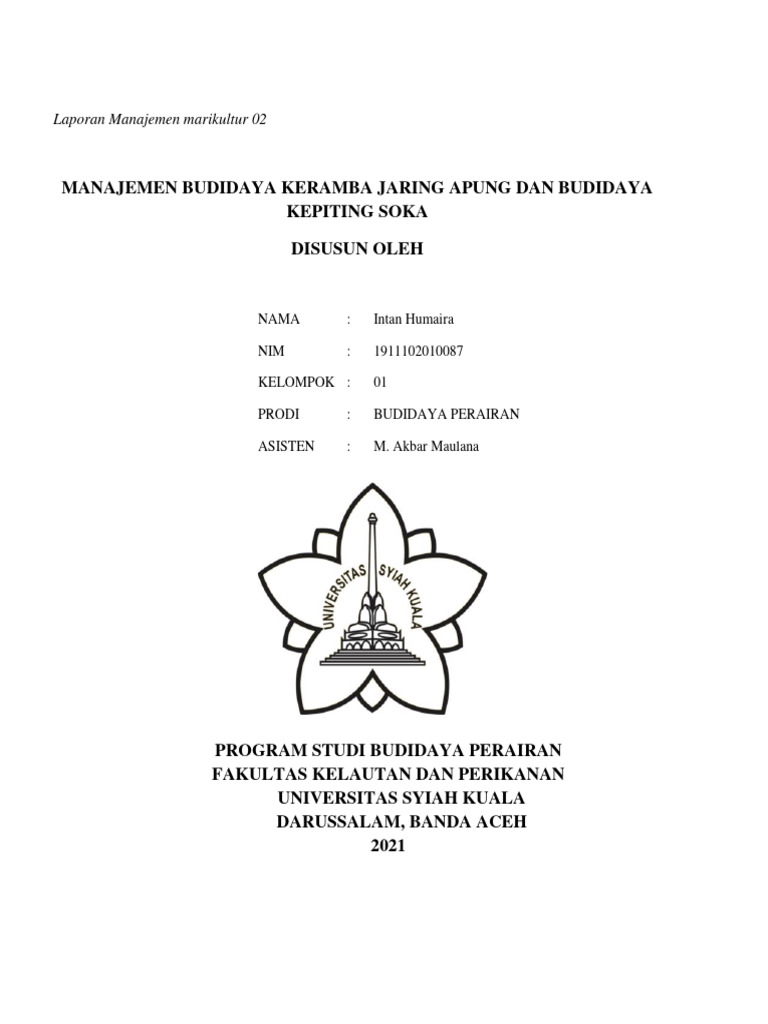 INTAN HUMAIRA - 1911102010087 - BUDIDAYA PERAIRAN - LAPORAN Manajemen ... INTAN HUMAIRA - 1911102010087 - BUDIDAYA PERAIRAN - LAPORAN Manajemen ...