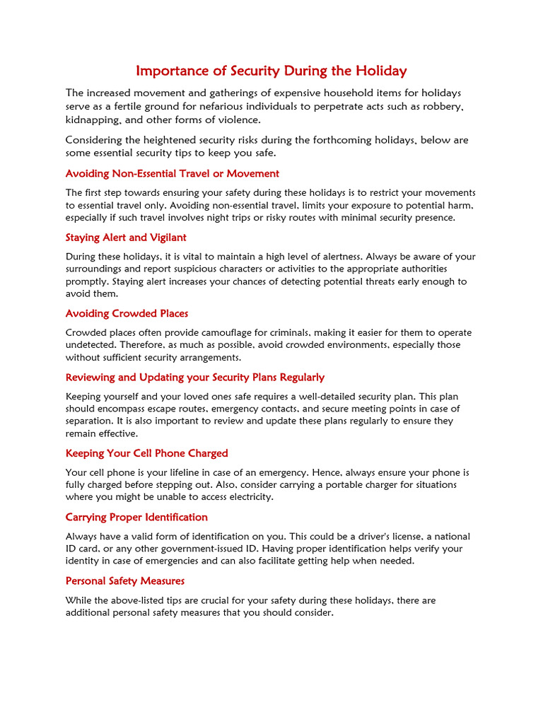 Importance of Security During the Holidays | PDF | Security Alarm ...