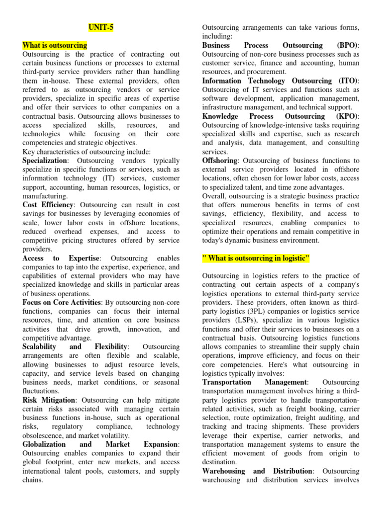 Unit 5 Ilm | PDF | Logistics | Outsourcing