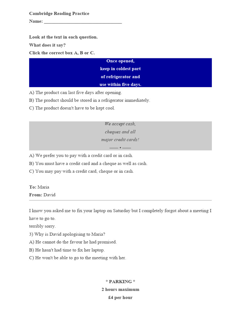 Cambridge Reading Practice Exercises | PDF | Art