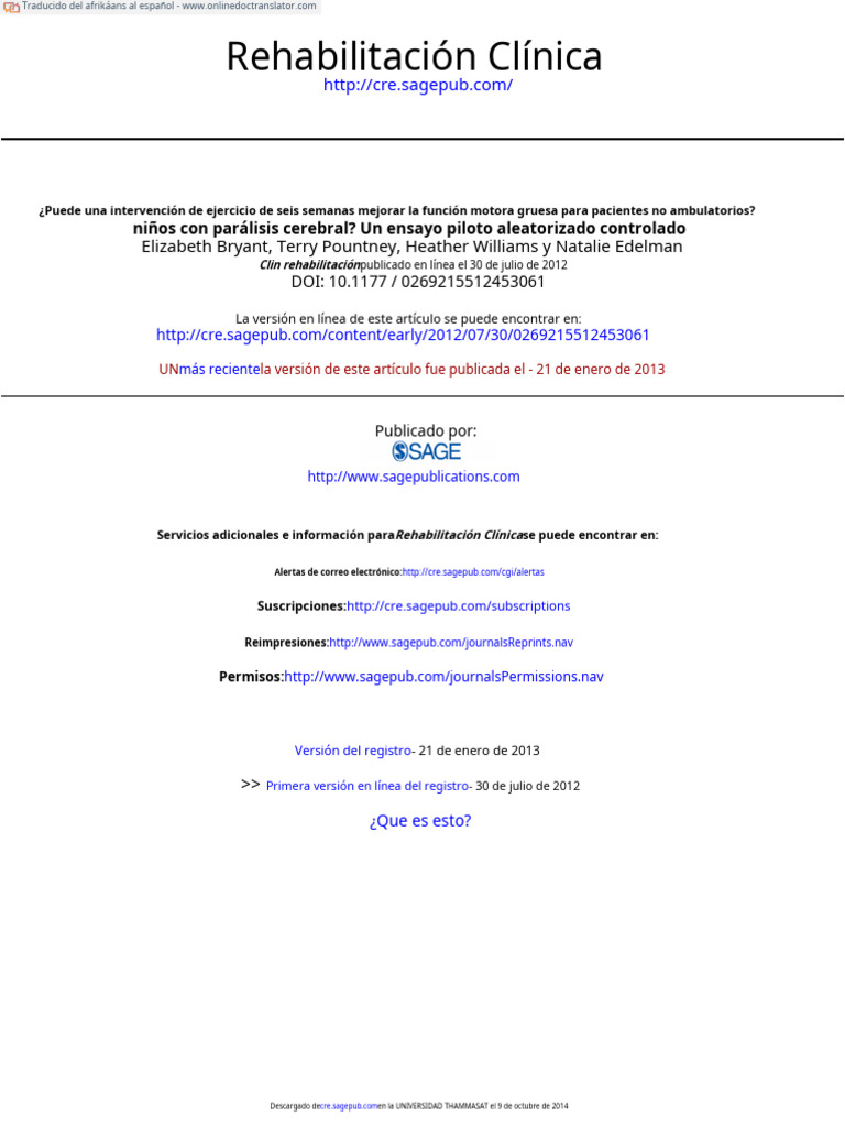 Ejercicio y Función Motora en Parálisis Cerebral | PDF