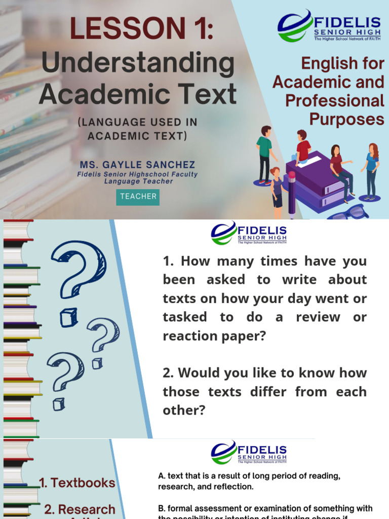 English For Academic and Professional Purposes - Lesson 1 - Understanding Academic Text | PDF ...