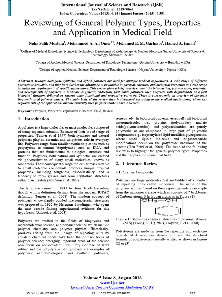 Polymer Types and Medical Applications | PDF | Polymers | Polymerization