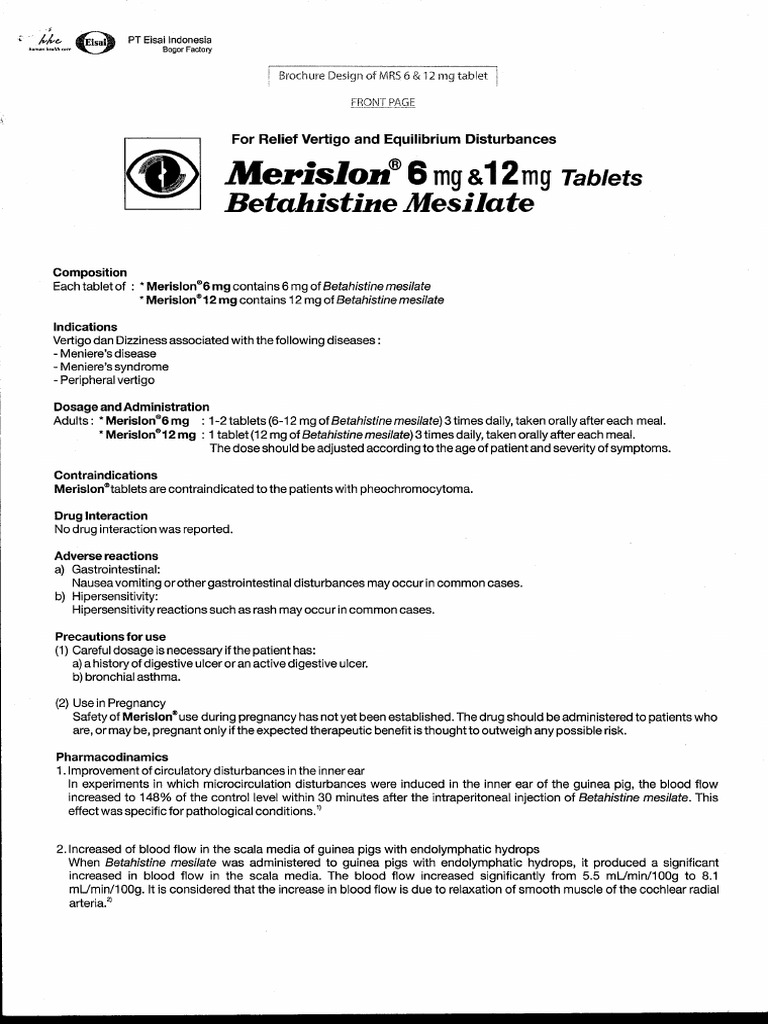 Merislon Tablet 12 MG - Betahistin Mesilat - DKL1006101010B1 - 2019 | PDF