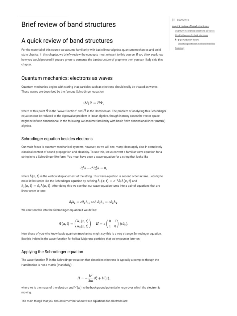 Brief Review of Band Structures - Topology in Condensed Matter - Tying ... Brief Review of Band Structures - Topology in Condensed Matter - Tying ...