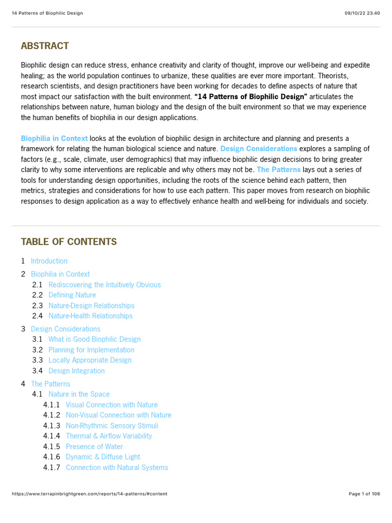 14 Patterns of Biophilic Design Explained | PDF | Stress (Biology) | Nature