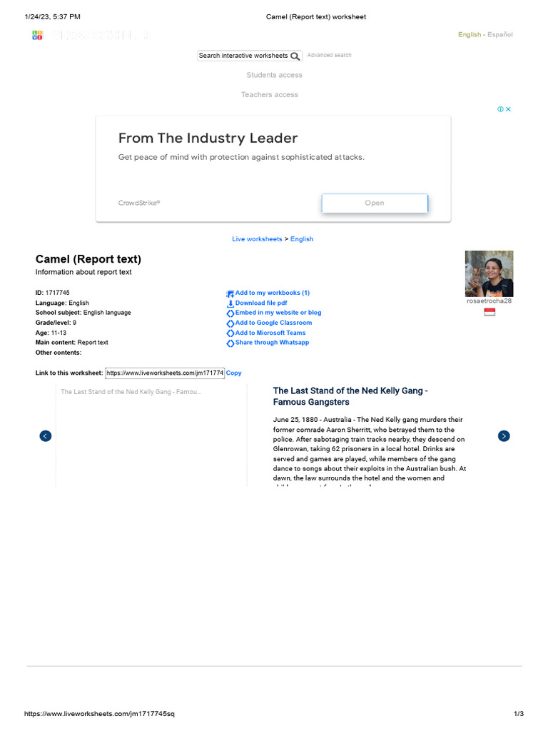 Camel (Report Text) Worksheet Camel, Bgs | PDF | Computing