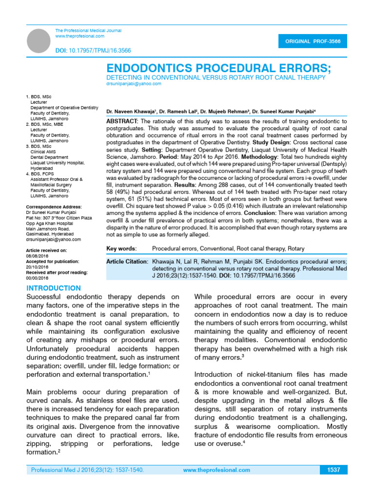 Endodontics Procedural Errors | PDF | Dentistry | Mouth
