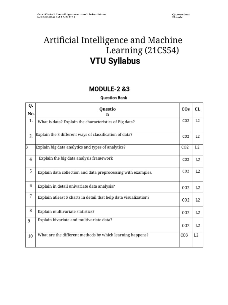 Aiml Mod2 &3 Imp Qns | Download Free PDF | Data Analysis | Data