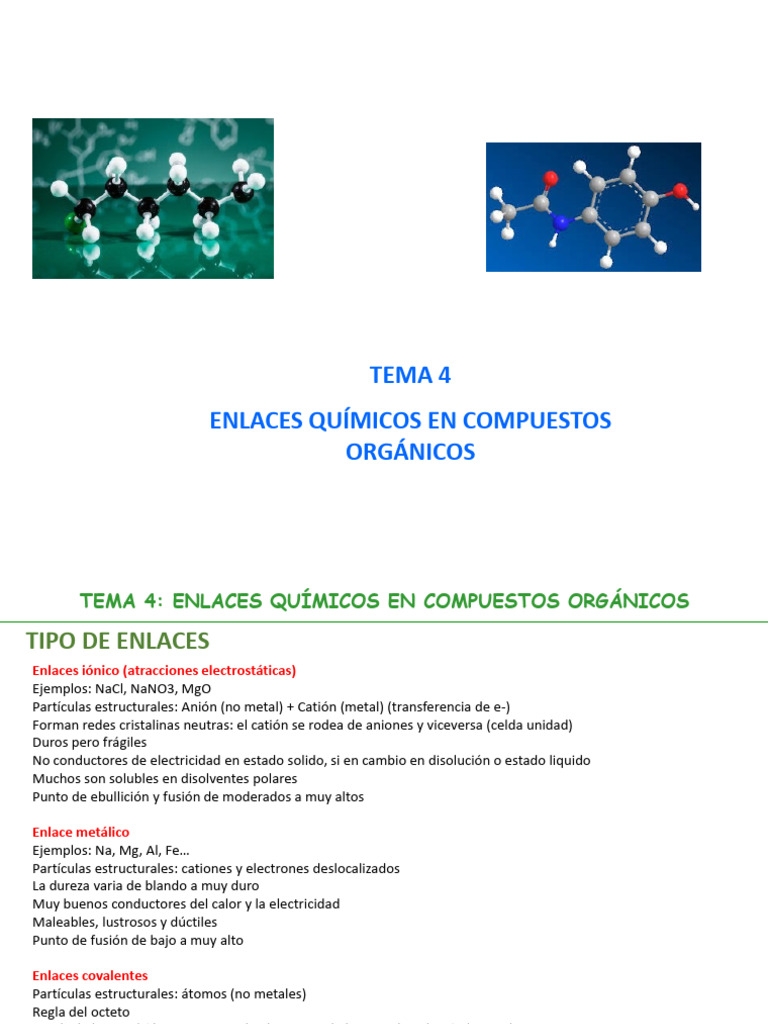 Enlaces Químicos en Compuestos Orgánicos | PDF | Enlace químico ...