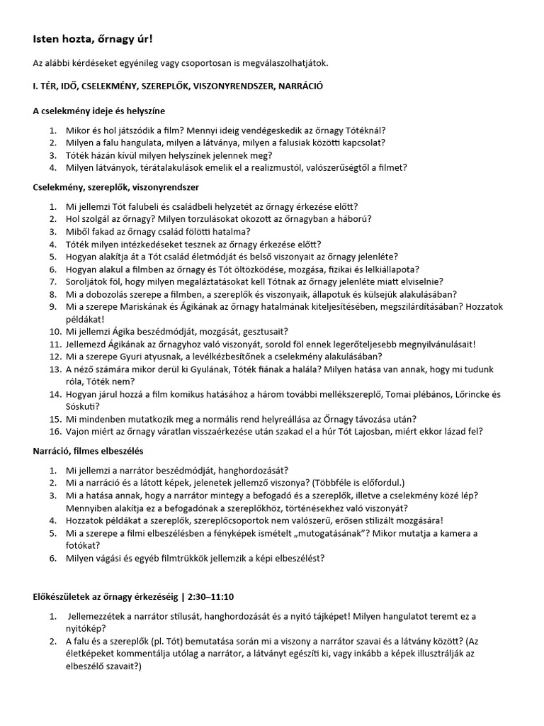 Isten Hozta Ornagy Ur Kérdések | PDF