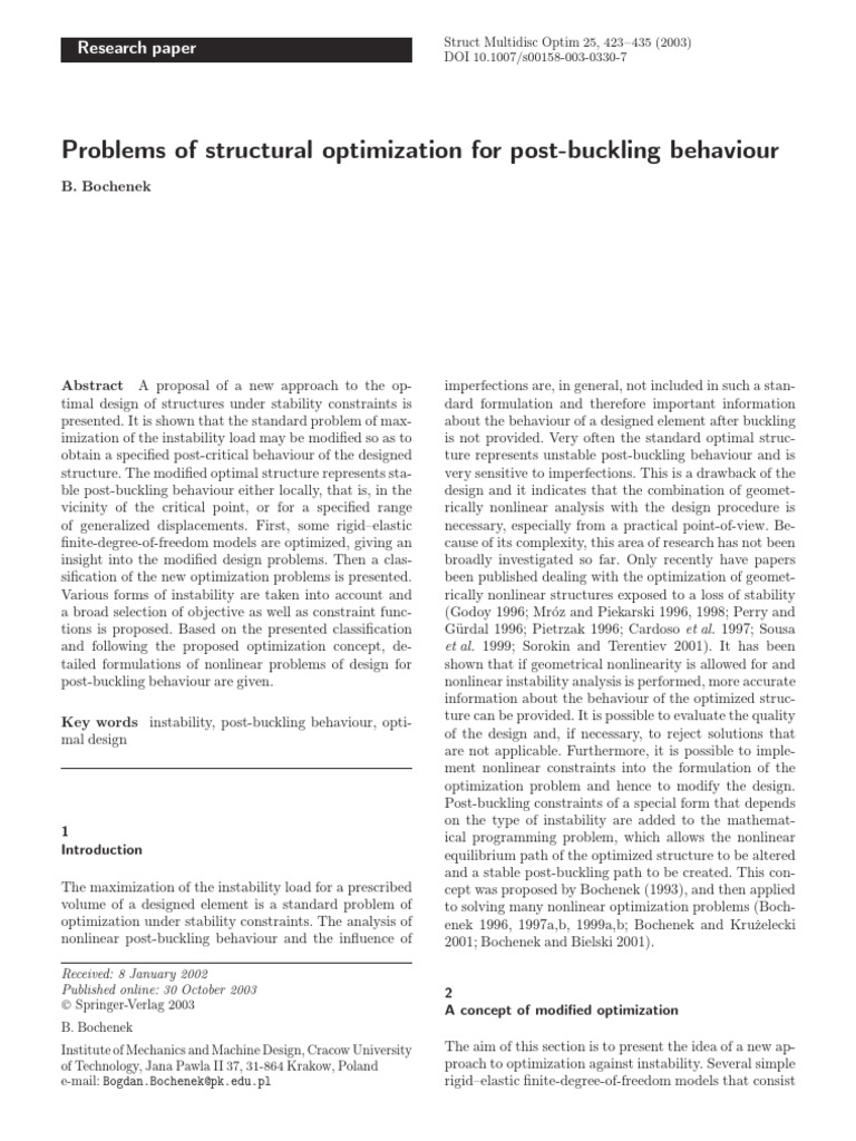 2-Problems of Structural Optimization For Post-Buckling Behaviour | PDF ...