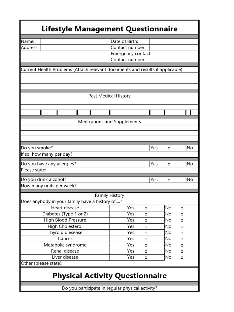 Health & Lifestyle Assessment Form | PDF | Stress (Biology) | Stress ...