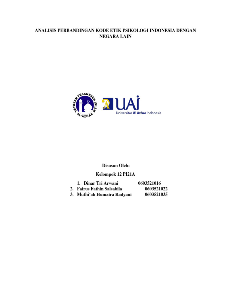 Kel. 12 Analisis Perbandingan Kode Etik Psikologi Indonesia Dengan Negara Lain | PDF ...