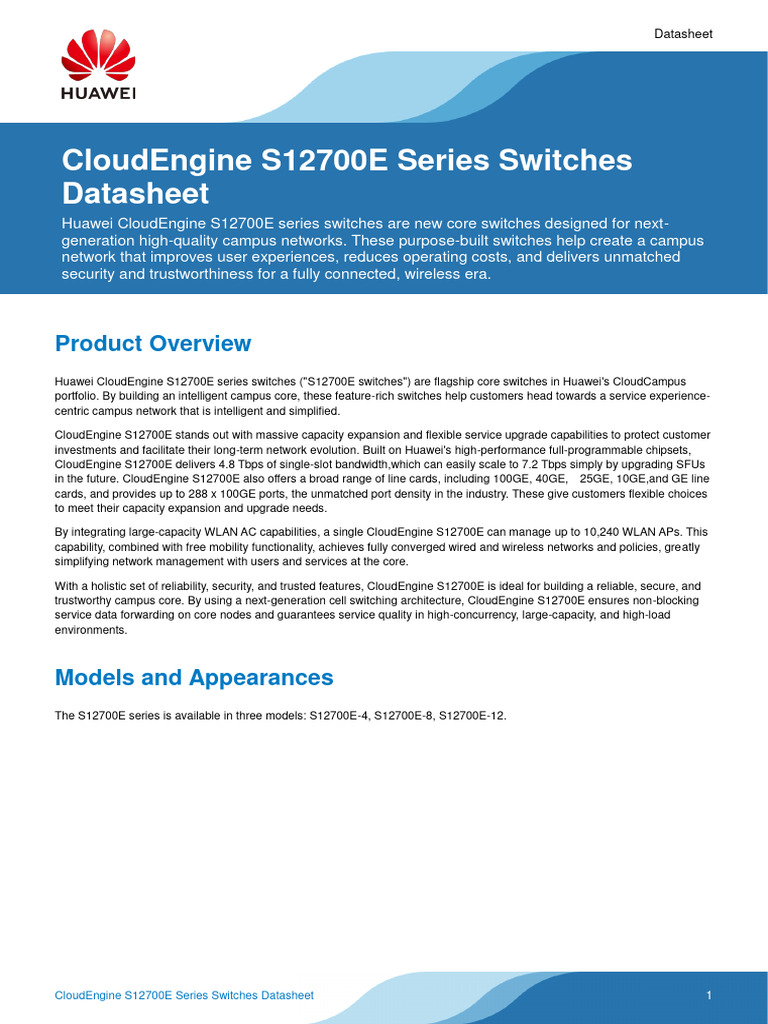 Huawei CloudEngine S12700E Series Switches Datasheet | PDF | Computer ...