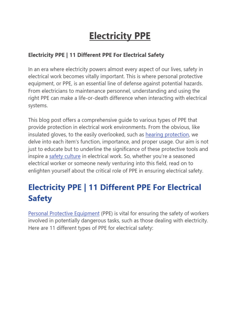 Electricity PPE | PDF | Personal Protective Equipment | Insulator ...