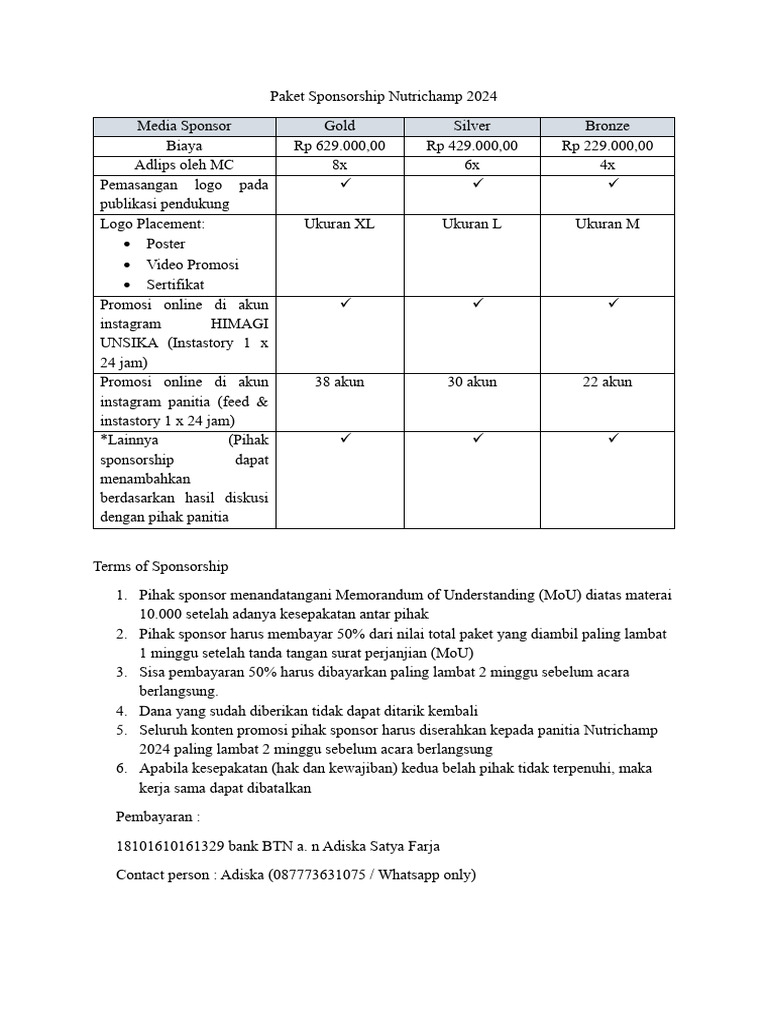 Paket Sponsorship Nutrichamp 2024 | PDF