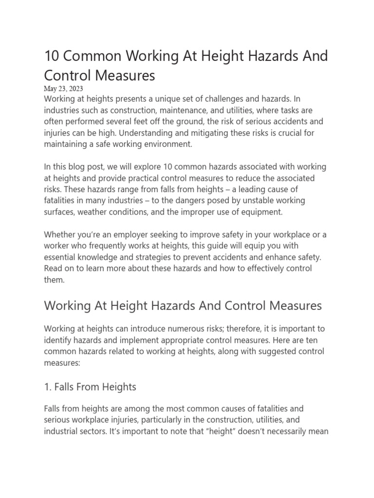 10 Common Working at Height Hazards and Control Measures | Download Free PDF | Personal ...