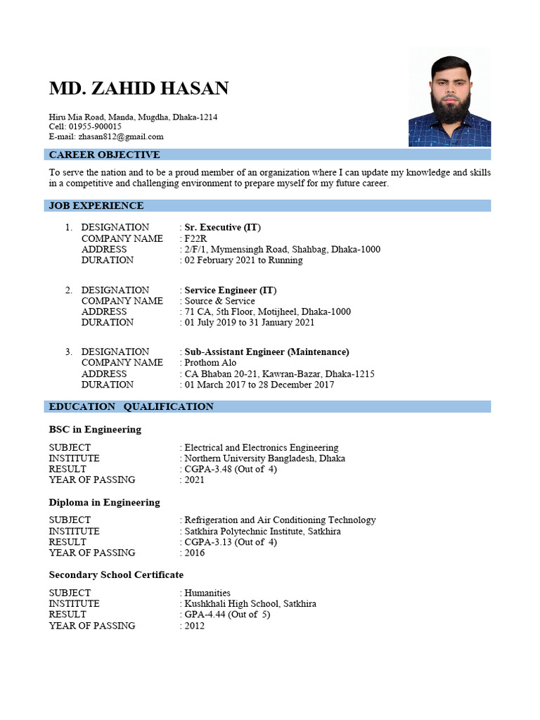 Resume of Zahid Hasan | PDF
