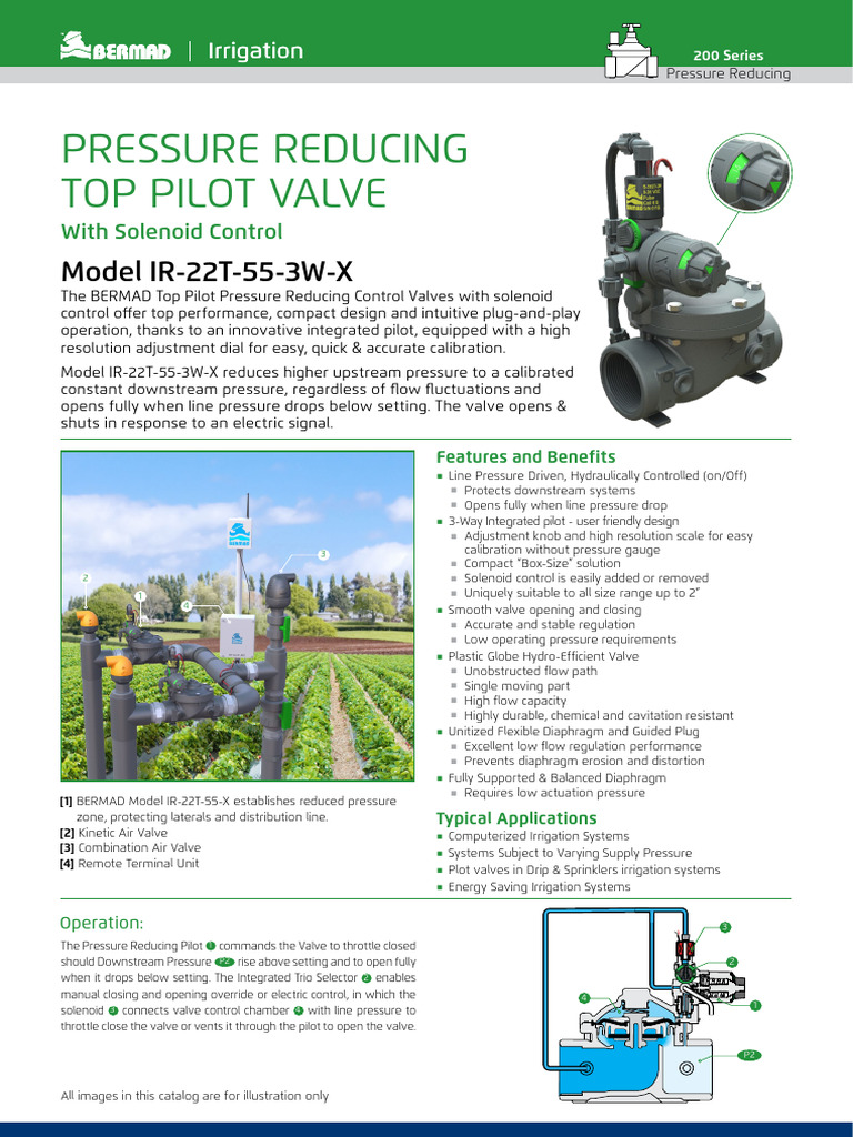 Bermad 200 Series Solenoid Valve With Top Pilot Pressure Regulating 3 ...