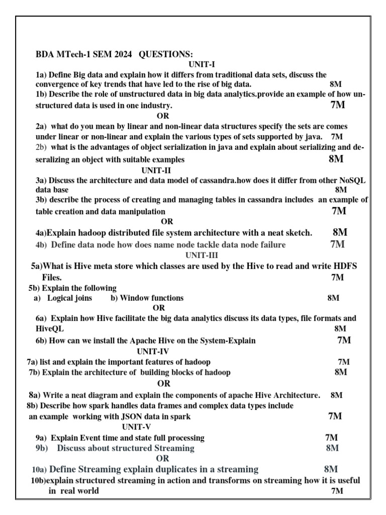 M Tech 1sem BDA Question Paper With Answers | PDF | Apache Hadoop | Cloud Computing