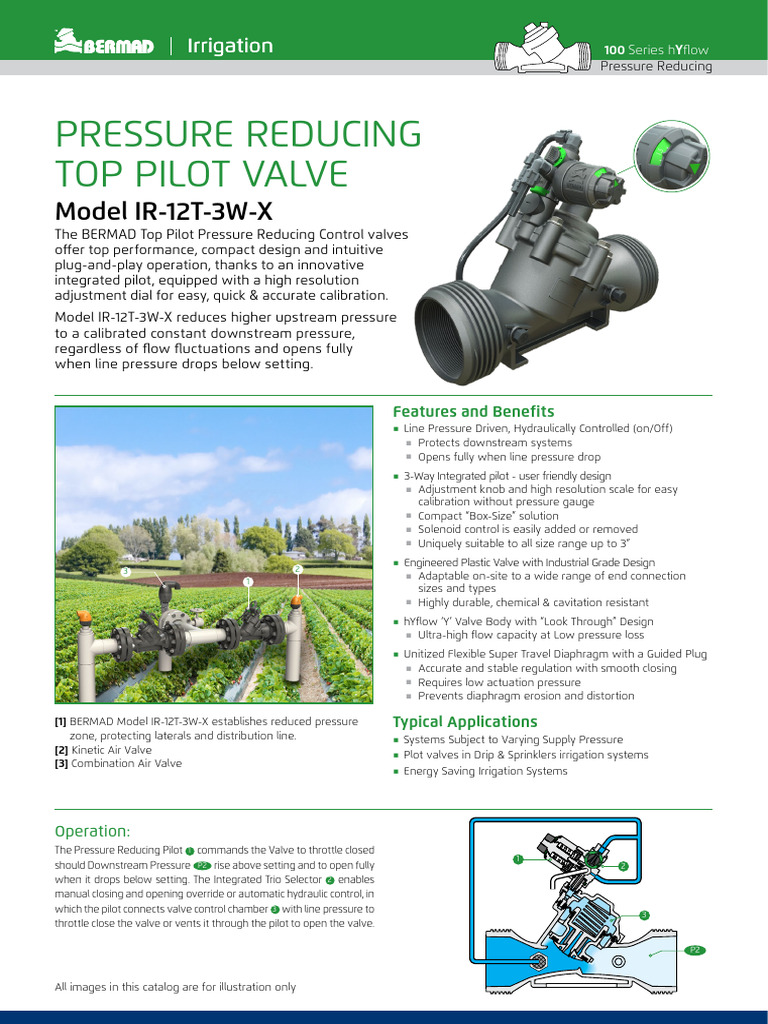 Bermad 100 Series Valve with Top Pilot Pressure Regulating 3 Way | PDF | Valve | Mechanical ...