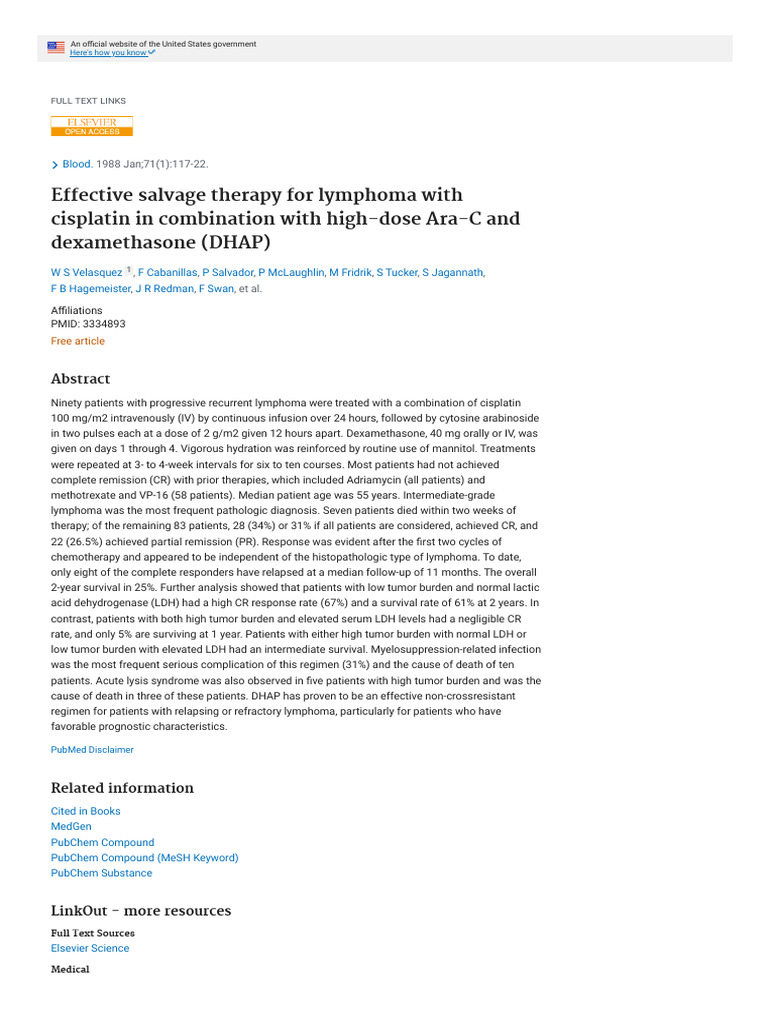 DHAP Regimen for Refractory Lymphoma | PDF | Lymphoma | Lactate ...