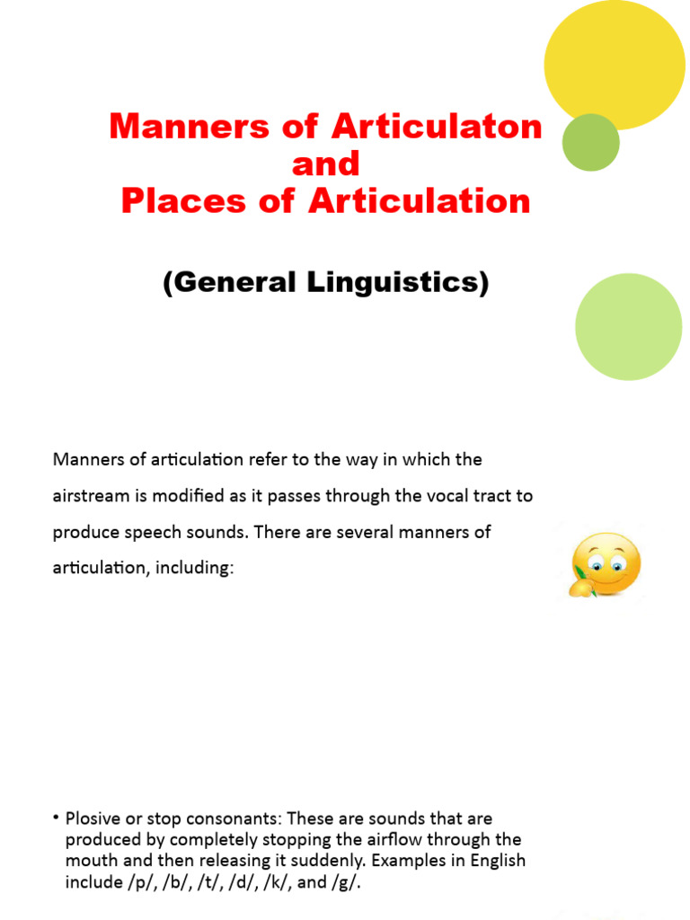 Manner and Place of Articulation Explained | PDF | Consonant | Linguistics