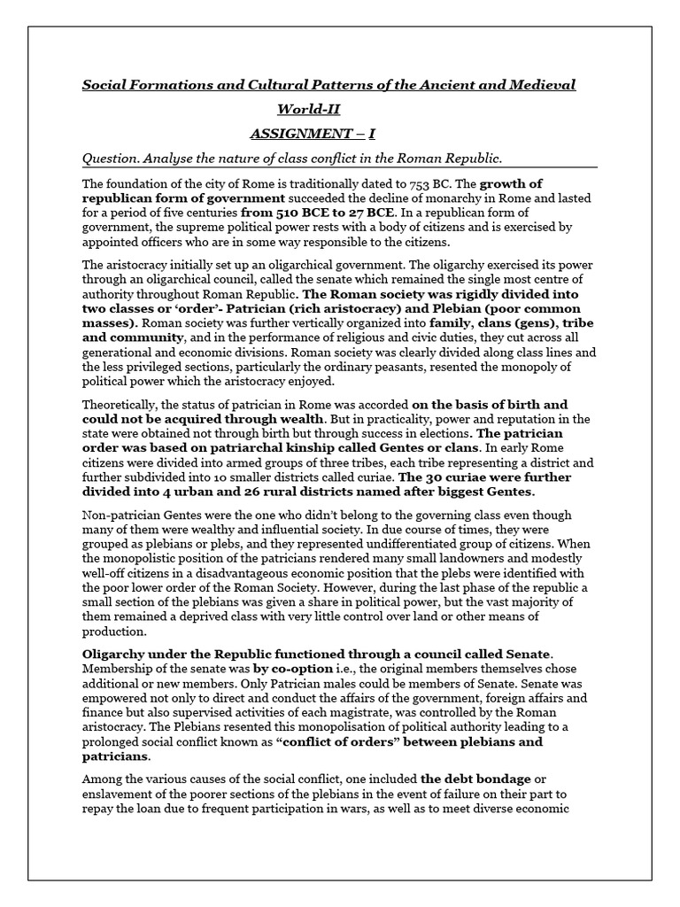 Social Formations Assignment | PDF | Roman Republic | Ancient Rome