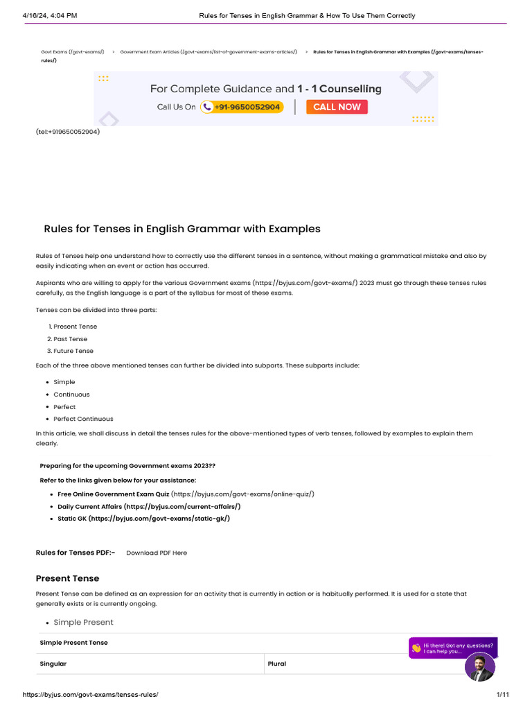 Rules For Tenses in English Grammar & How To Use Them Correctly | PDF ...