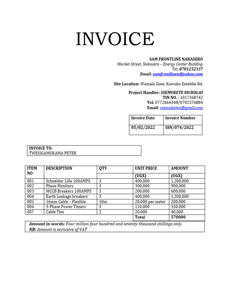 Invoice - Twesigemukama Peter | PDF