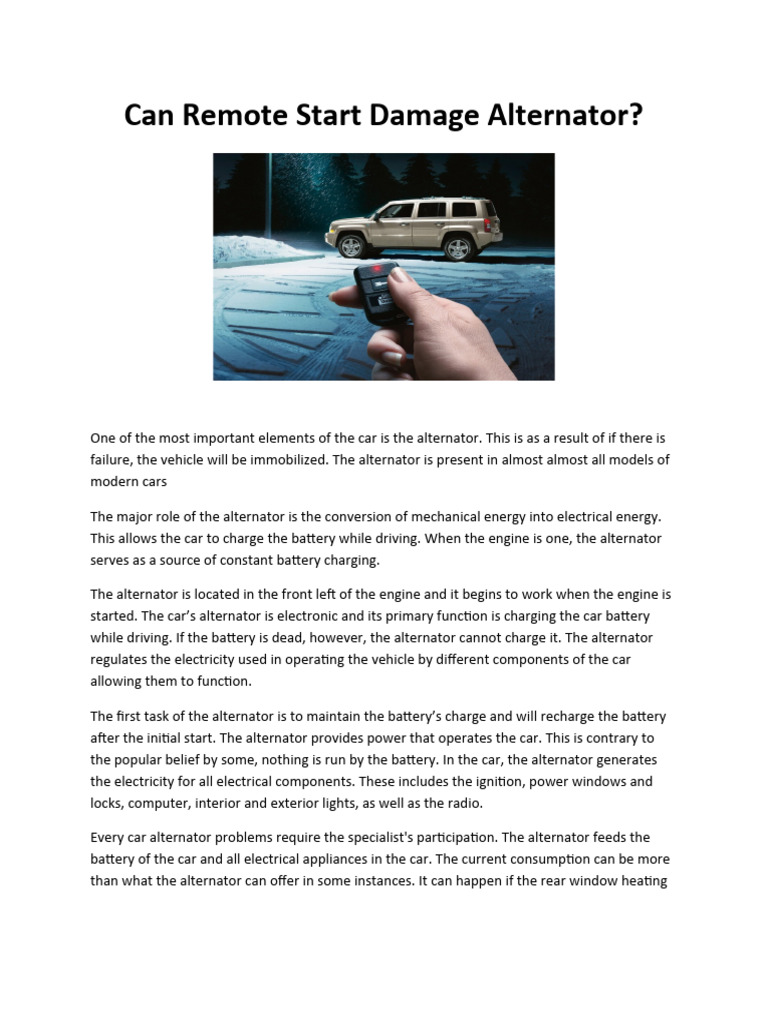 Can Remote Start Damage Alternator AUT | PDF | Car | Engines