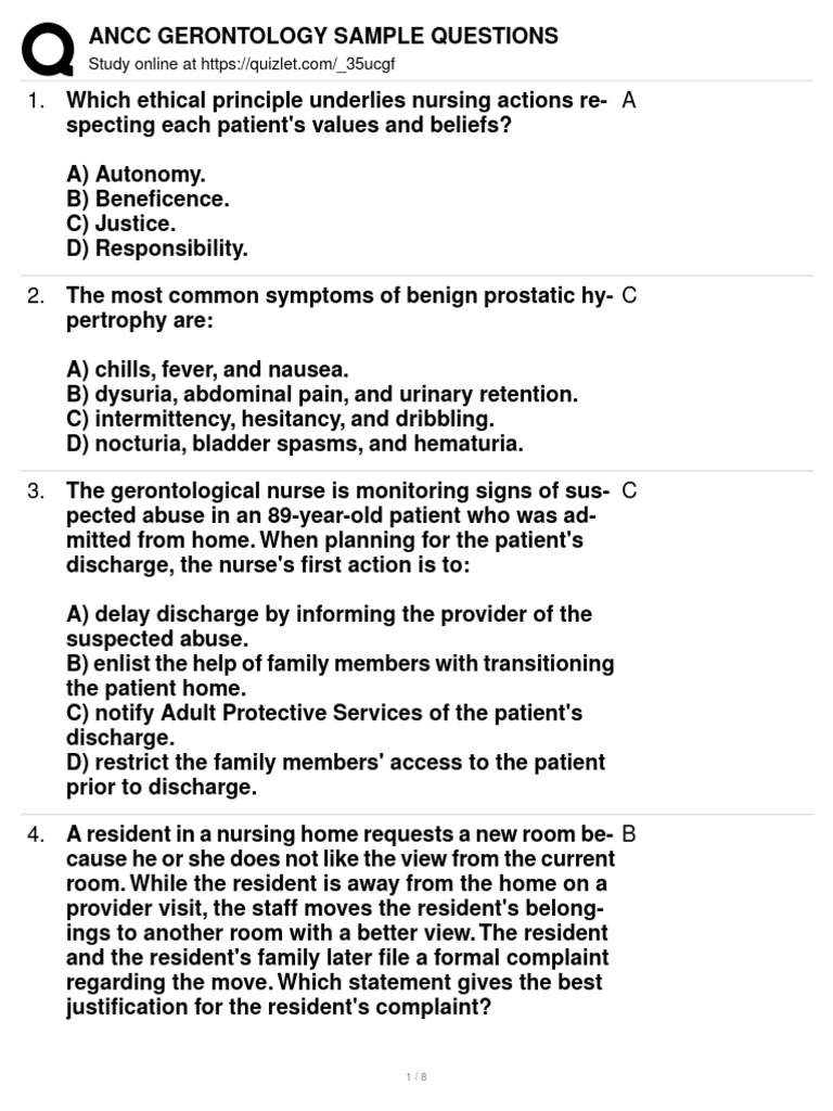 Gerontology Sample Questions | PDF | Palliative Care | Nursing