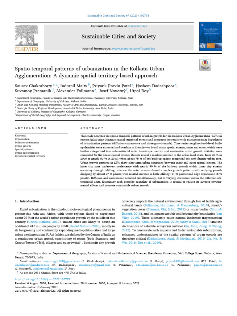 Spatio Temporal Patterns Of Urbanization In The Kolkata Urban Pdf