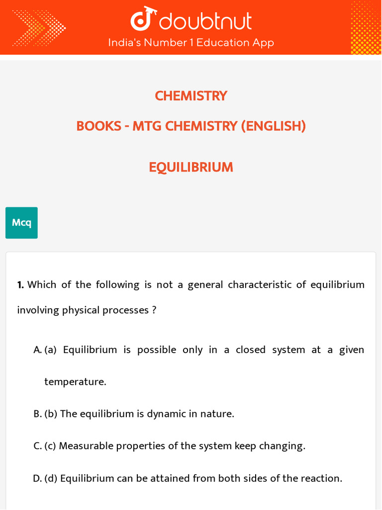 Chemistry Equilibrium MCQs | PDF | Ph | Chemical Equilibrium