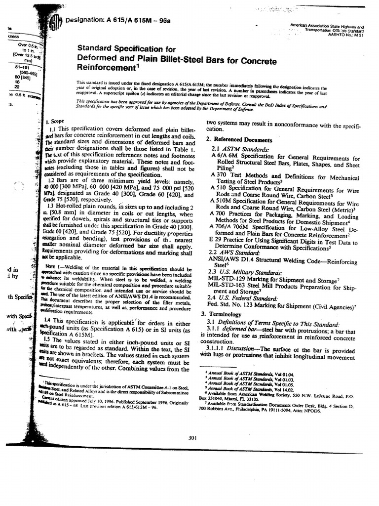 140-Astm A 615 (1996) Standard Specification For Deformed and Plain ...