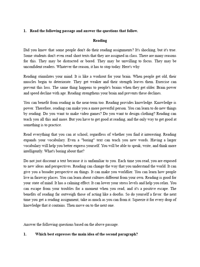 Read The Following Passage and Answer The Questions That Follow ...