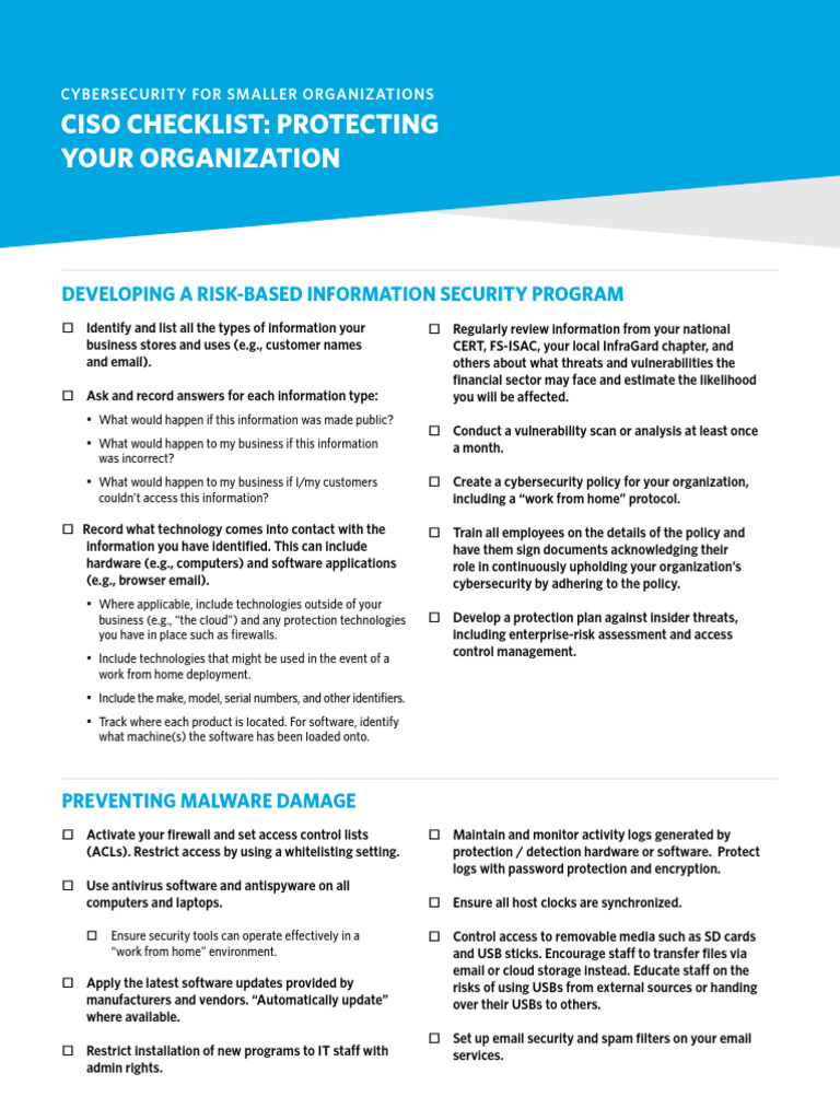 Ciso Checklist Protecting Your Organization | PDF | Security | Computer ...